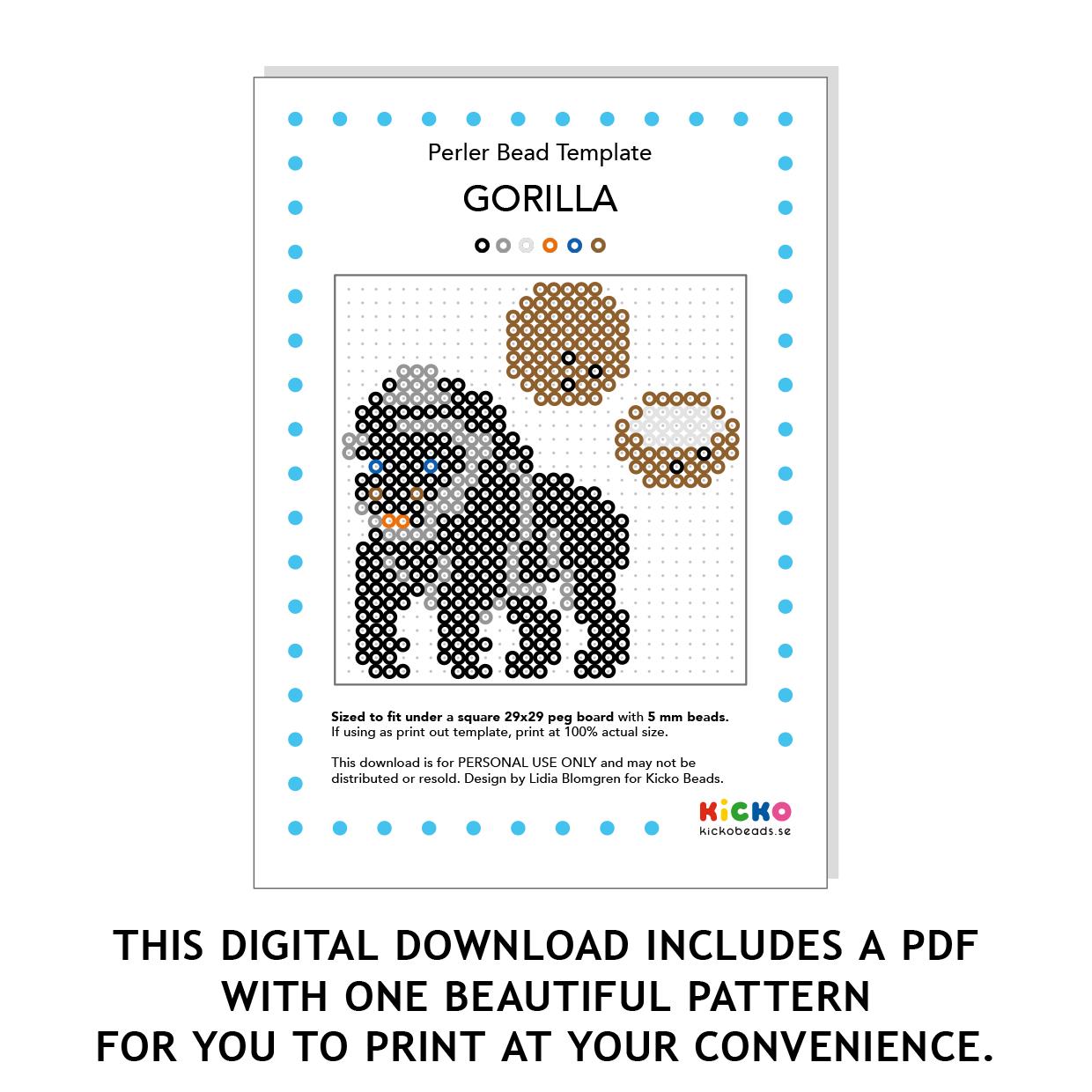 Gorilla Perler Bead Pattern: Jungle Fuse Bead Template (digital ...