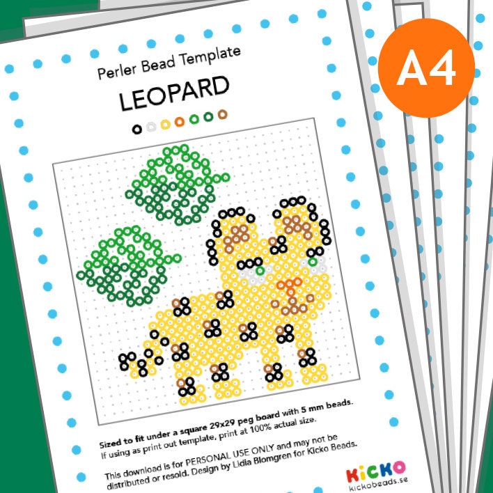 6x JUNGLE Perler Patterns, Hama Fuse Pyssla Templates Printable Craft ...