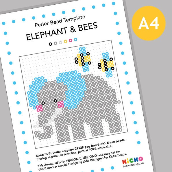 ELEPHANT AND BEES Decoration Hama Fuse Beads Pyssla Templates Tutorial ...