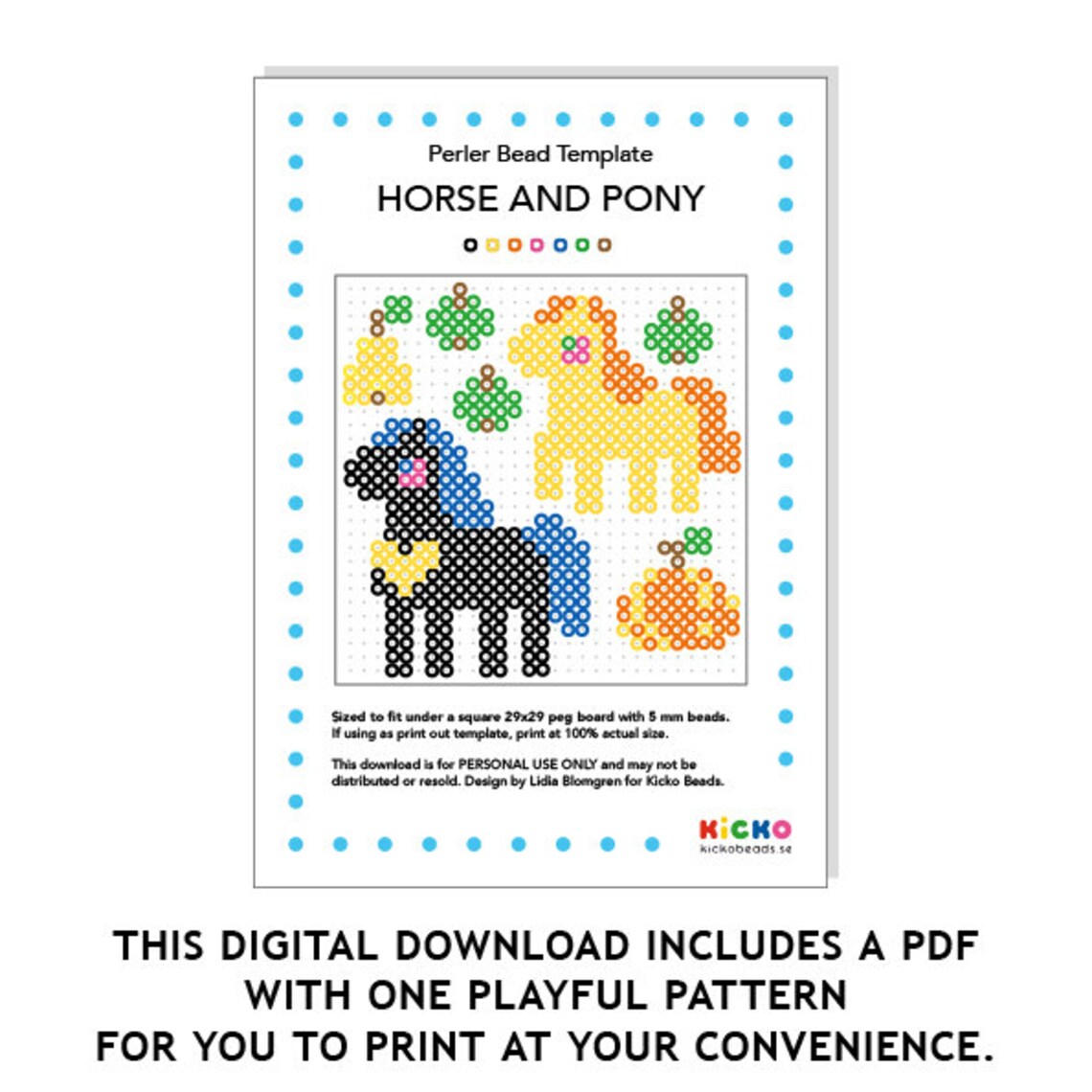 HORSE AND PONY Perler Patterns, Decoration Hama Fuse Beads Pyssla ...
