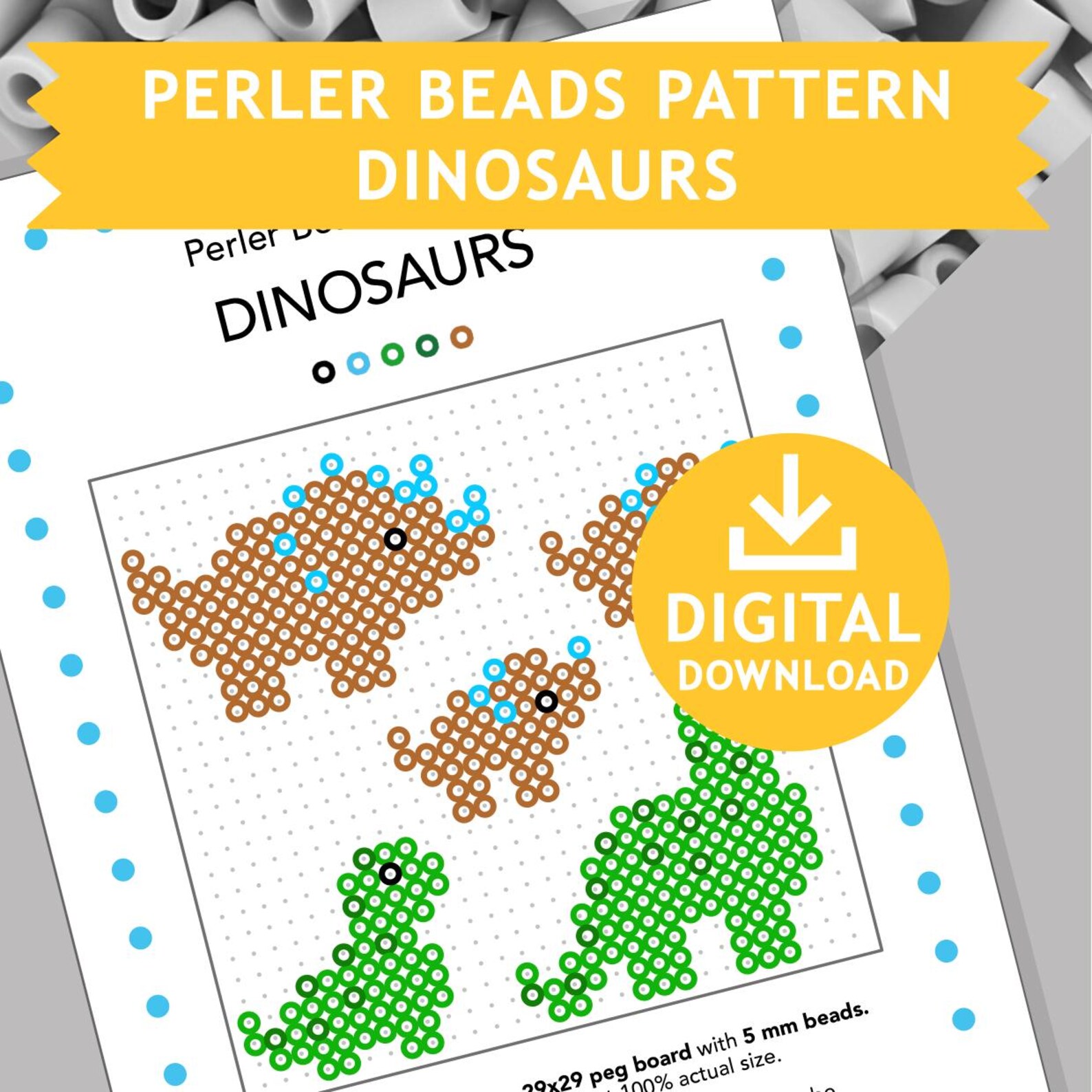 DINOSAURS Decoration Hama Fuse Beads Pyssla Templates Tutorial ...