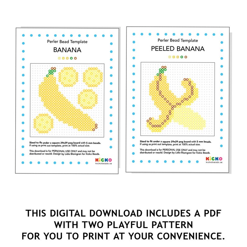 2x BANANA Fruits Yellow Jungle Kids Crafts Fuse Beads Pyssla Templates ...