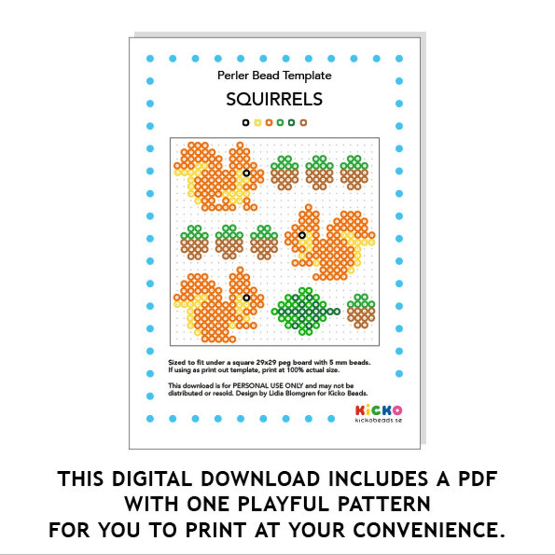 SQUIRRELS Perler Patterns, Acorns, Hama Fuse Beads Pyssla Nabbi ...