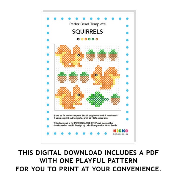 SQUIRRELS Perler Patterns, Acorns, Hama Fuse Beads Pyssla Nabbi ...