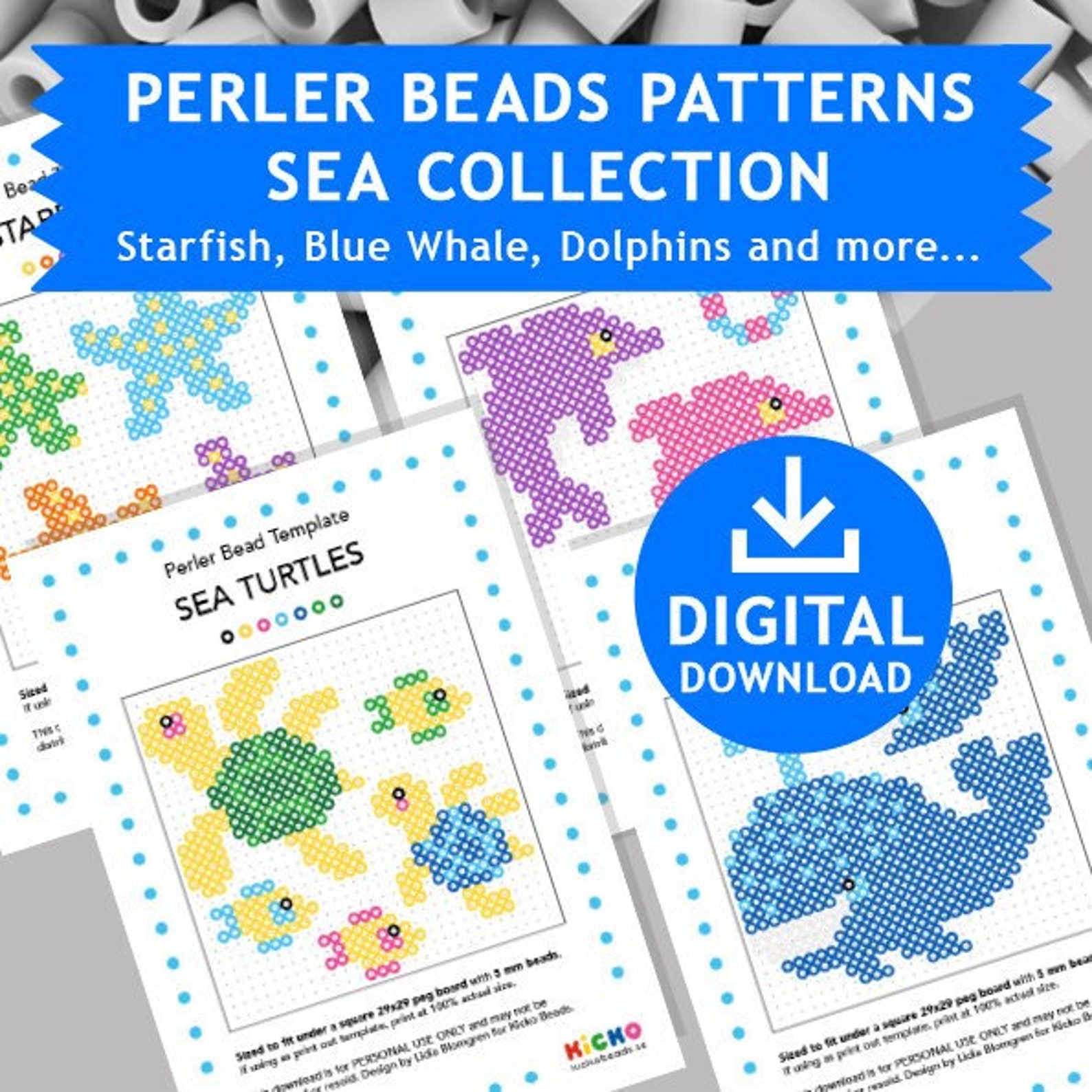 4x SEA Dolphins Blue Whale Fish Ocean Turtle Starfish Kids Craft Fuse ...