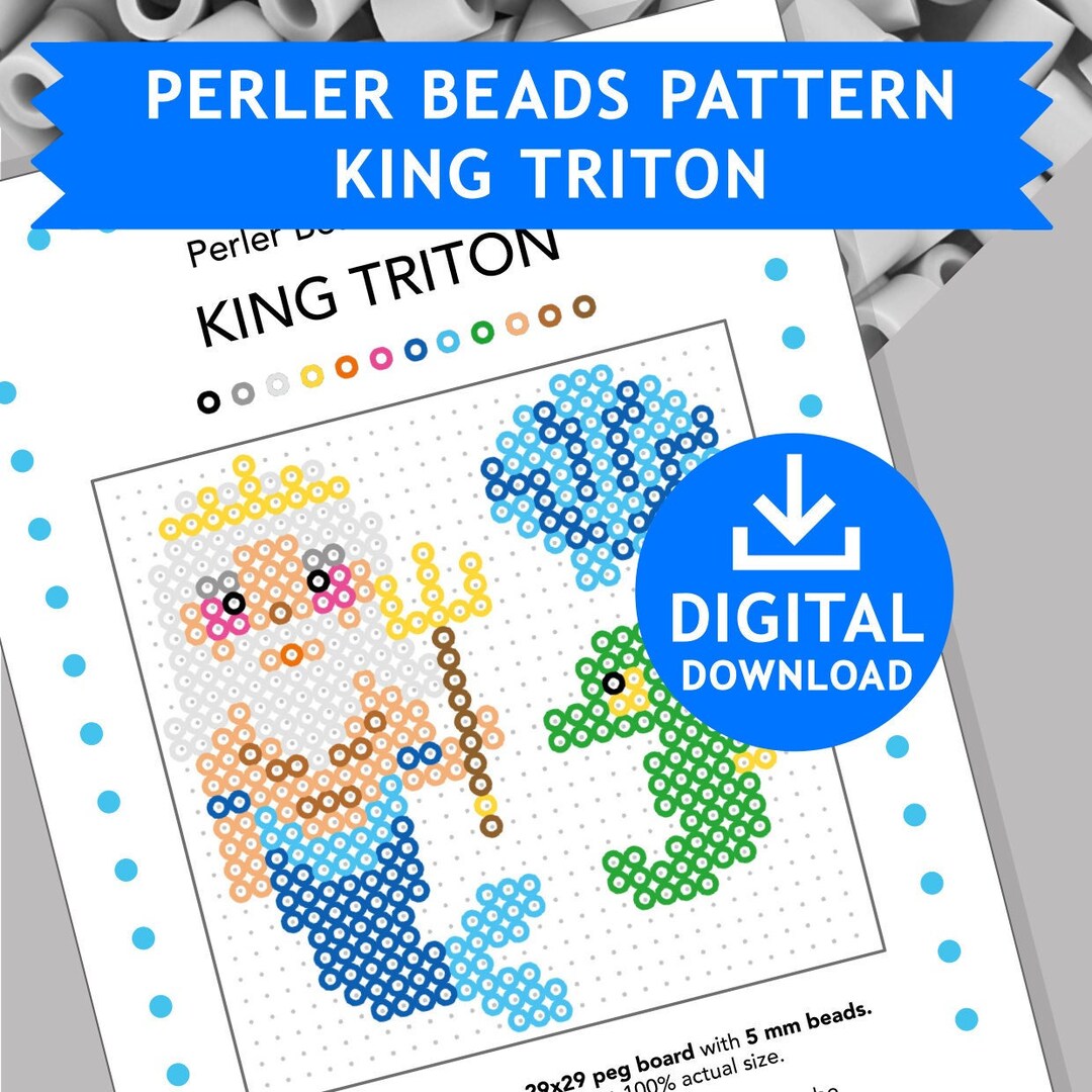 KING TRITON Mermaid Perler Beads Shell Seahorses Fish Ocean Kids Crafts ...
