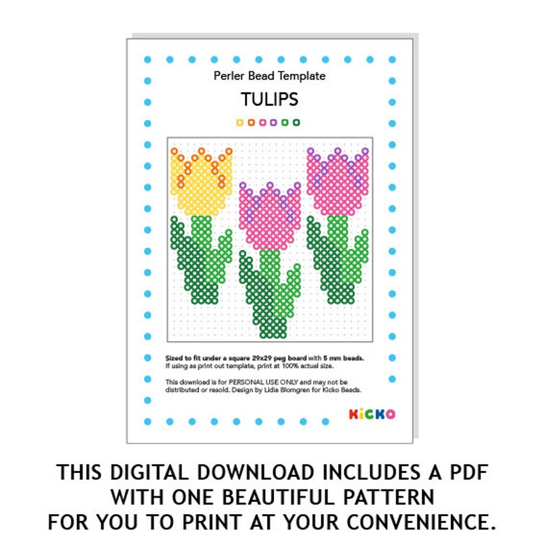 TULIPS Easter Decoration Hama Fuse Beads Pyssla Present Templates ...