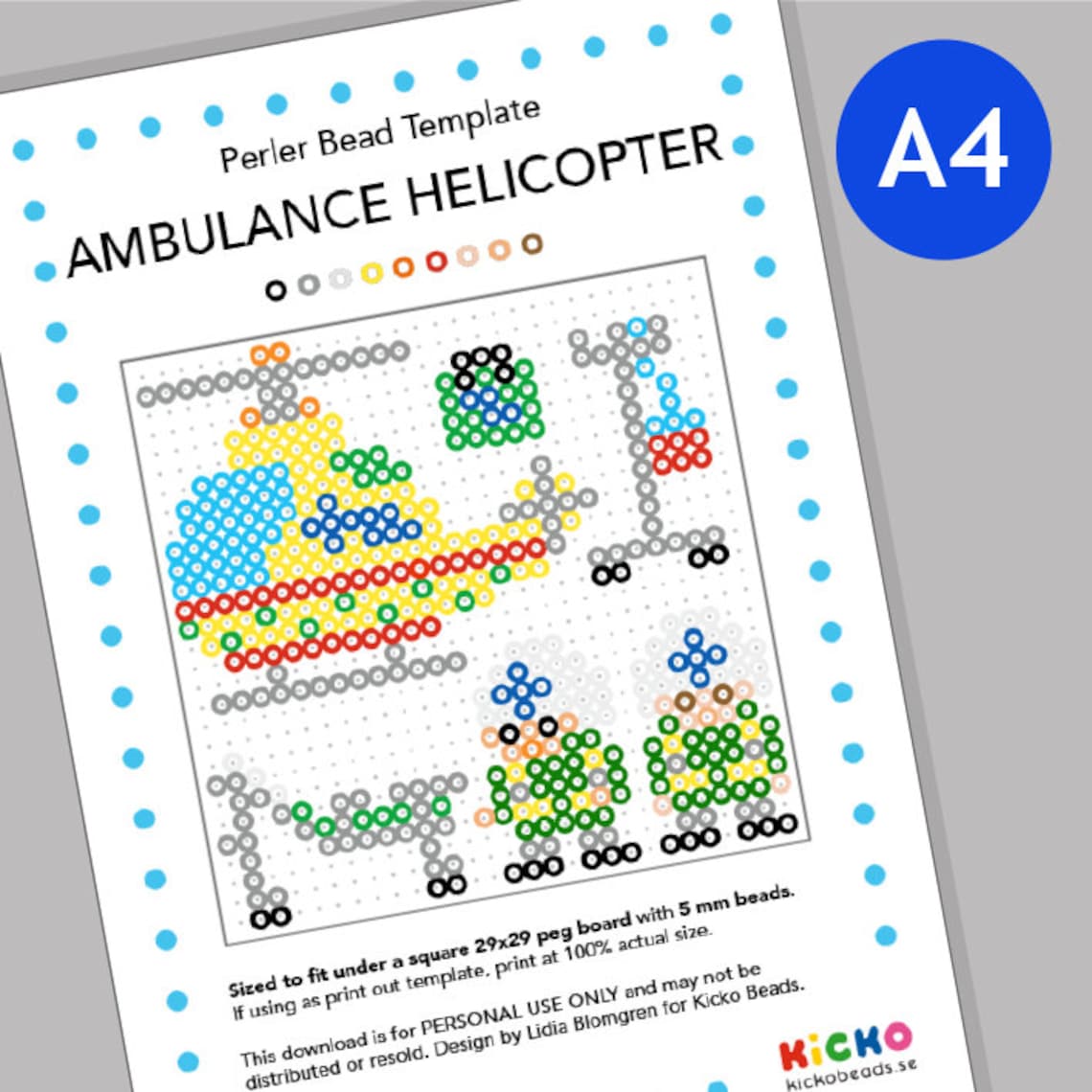 AMBULANCE HELICOPTER Perler Patterns, Decoration Hama Fuse Beads Pyssla ...