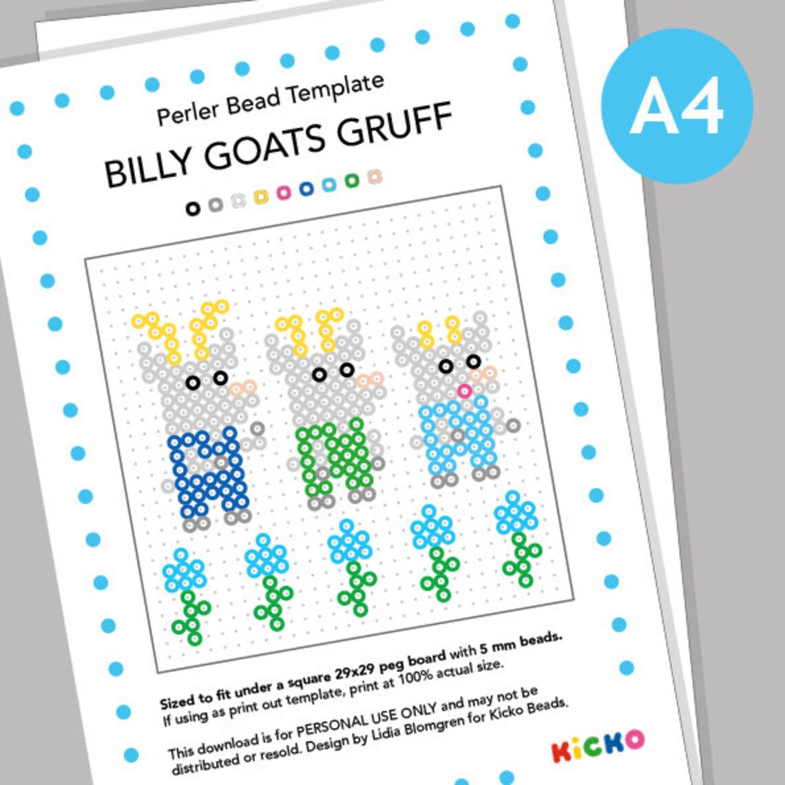 2x BILLY GOATS GRUFF Fairy Tales Decoration Hama Fuse Beads Pyssla ...