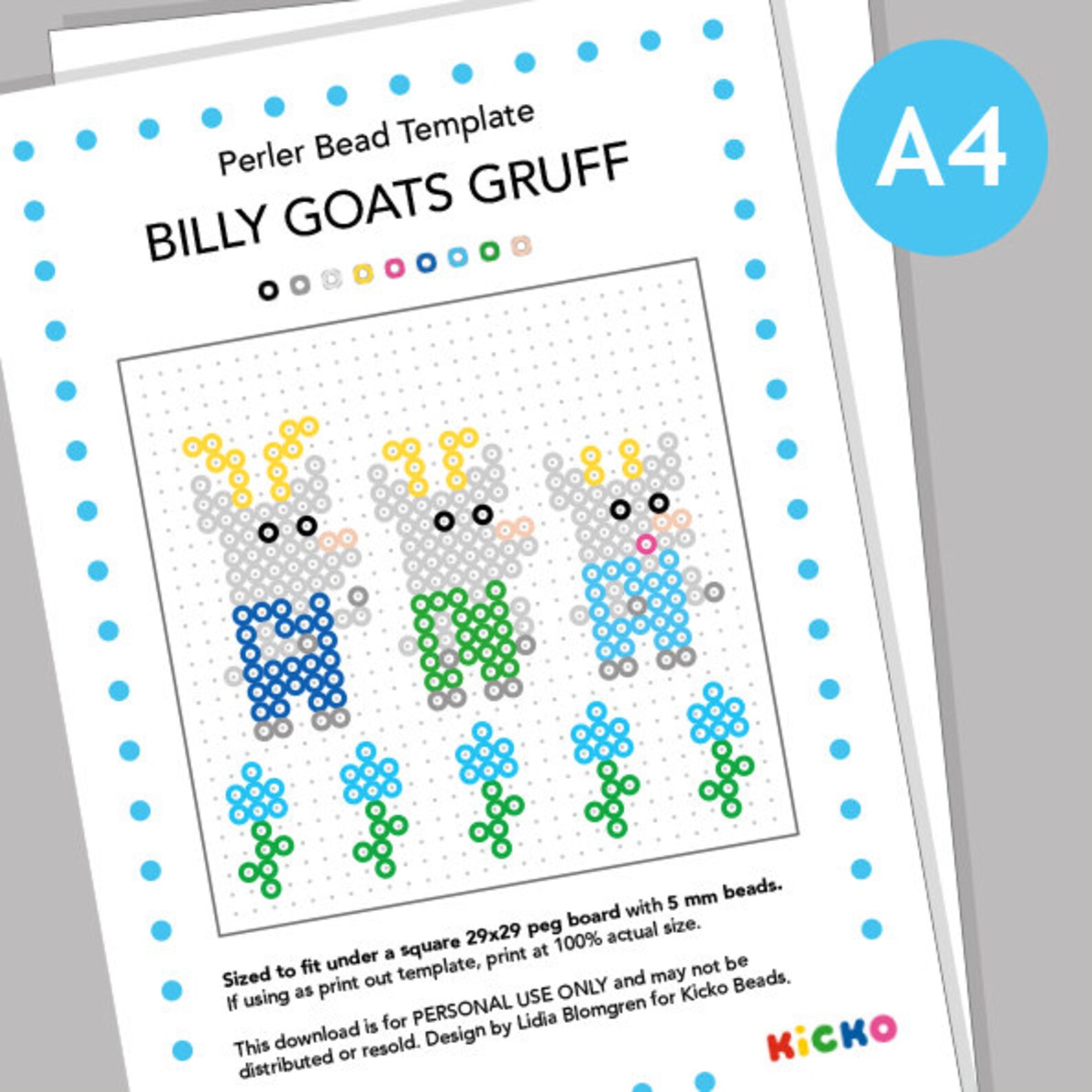 2x BILLY GOATS GRUFF Fairy Tales Decoration Hama Fuse Beads Pyssla ...