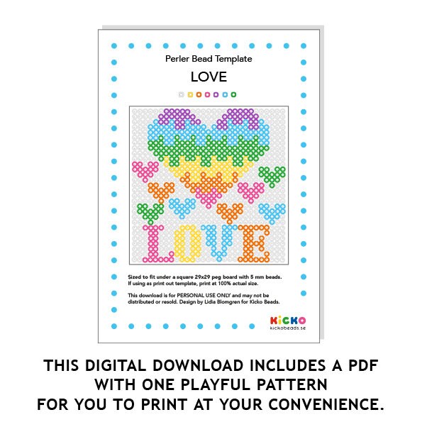 LOVE, Craft Hama Fuse Beads Pyssla Present Templates Tutorial Printable ...