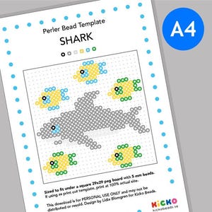 SHARK Perler Patterns, Sea Ocean Fish Hama Fuse Beads Pyssla Nabbi ...