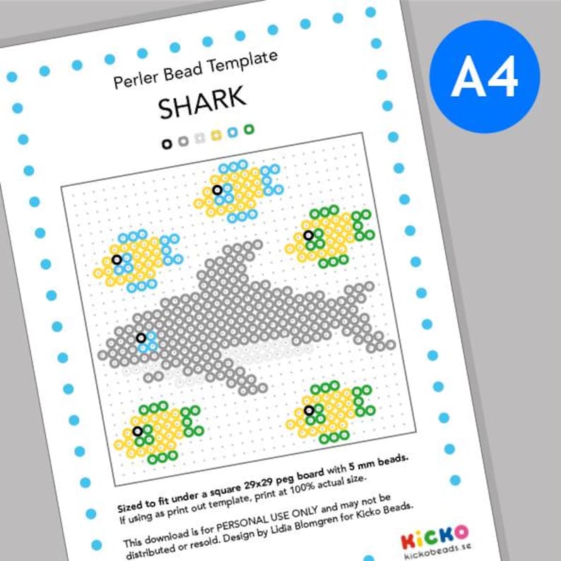 SHARK Perler Patterns, Sea Ocean Fish Hama Fuse Beads Pyssla Nabbi ...