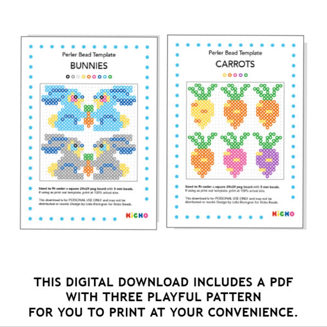 2x EASTER, Bunnies Carrots Decoration Hama Fuse Beads Pyssla Present ...