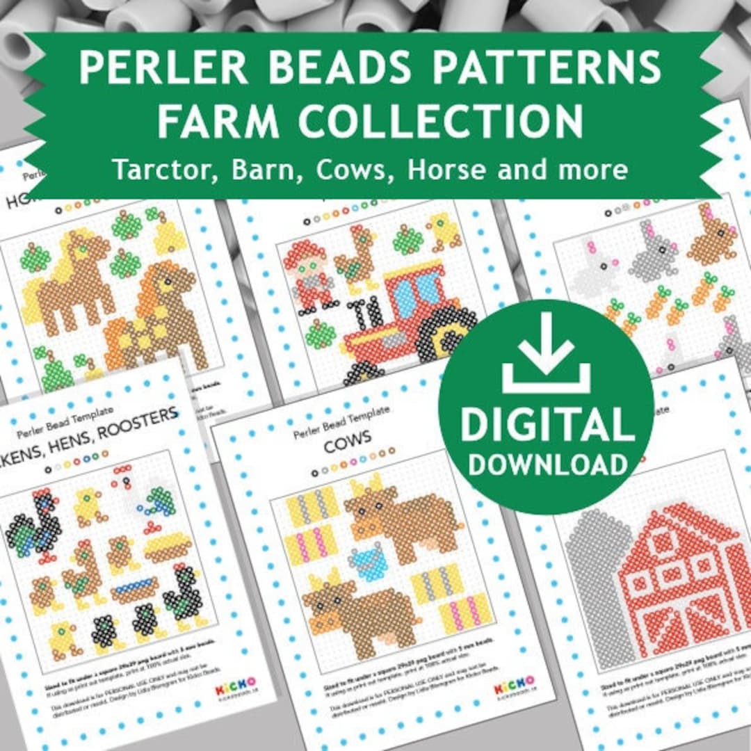 6x FARM Tractor Perler Patterns, Hama Fuse Pyssla Beads Templates ...