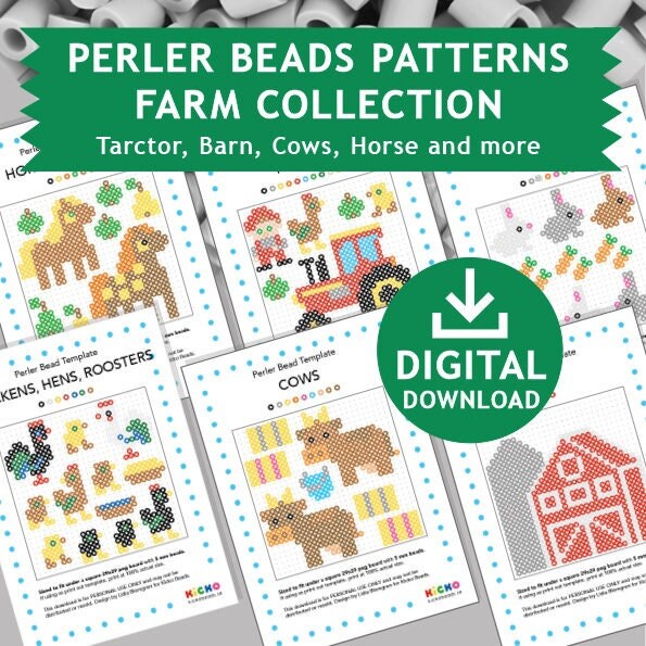 6x FARM Tractor Perler Patterns, Hama Fuse Pyssla Beads Templates ...