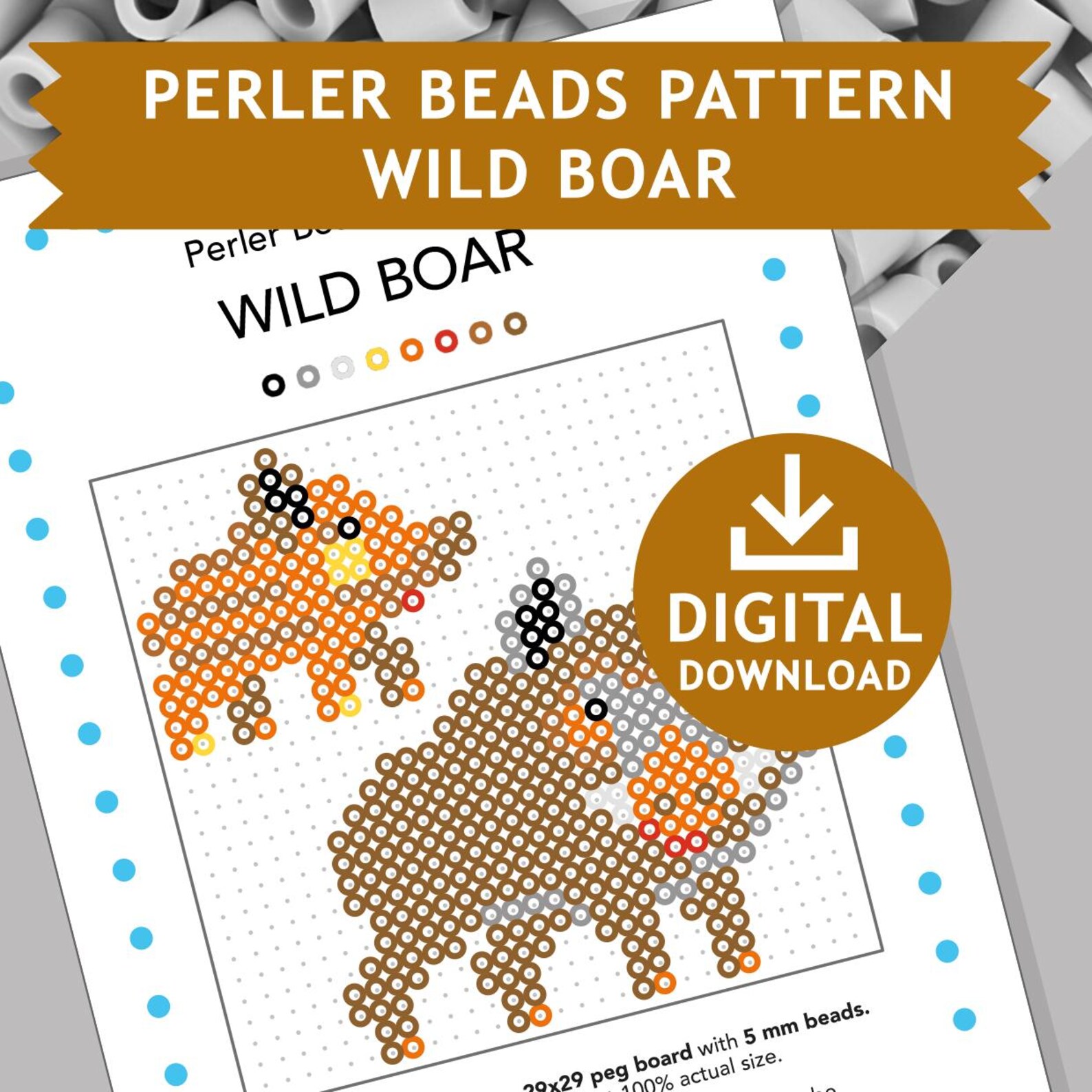 WILD BOAR Decoration Hama Fuse Beads Pyssla Forest Templates Tutorial ...