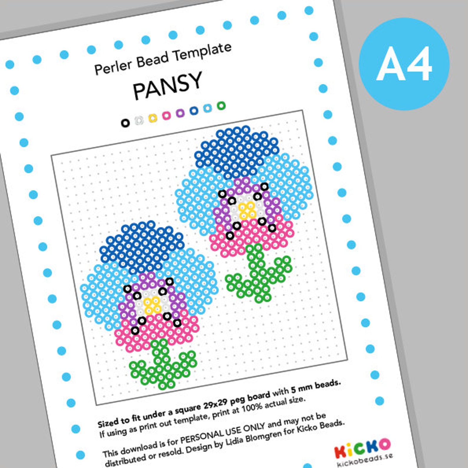 PANSY Perler Beads Spring Decoration Hama Fuse Beads Pyssla Present ...