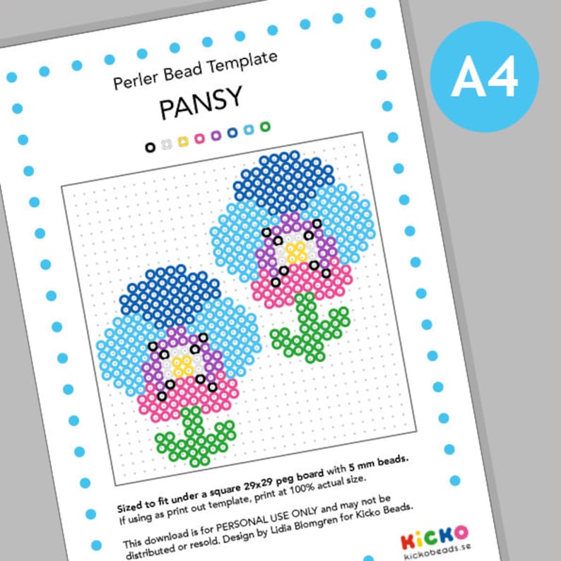 PANSY Perler Beads Spring Decoration Hama Fuse Beads Pyssla Present ...