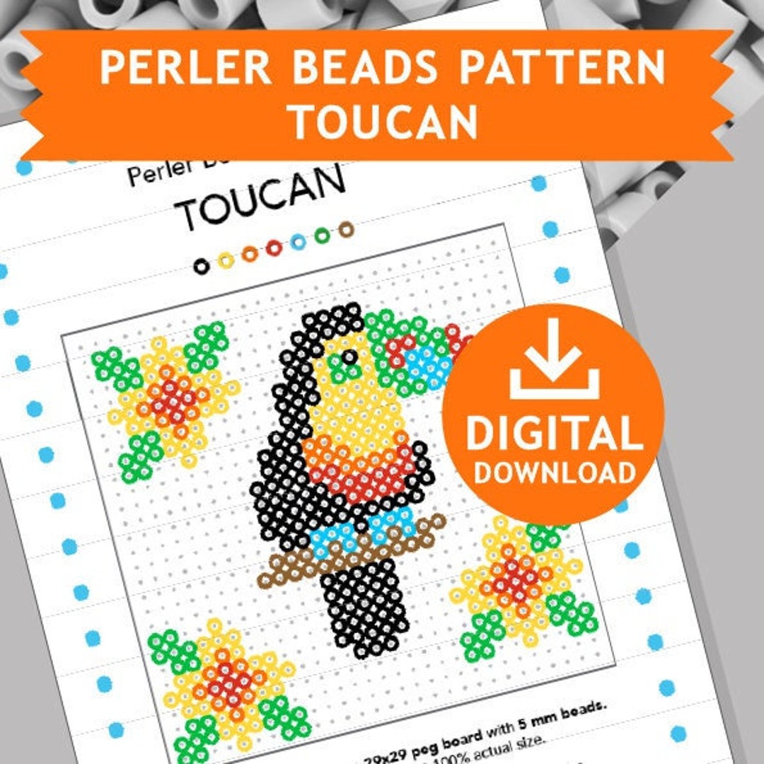 TOUCAN Decoration Hama Fuse Beads Bird Pyssla Forest Templates Tutorial ...