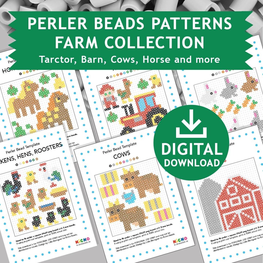 6x FARM Tractor Perler Patterns, Hama Fuse Pyssla Beads Templates ...