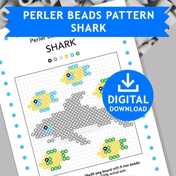 SHARK Perler Patterns, Sea Ocean Fish Hama Fuse Beads Pyssla Nabbi ...