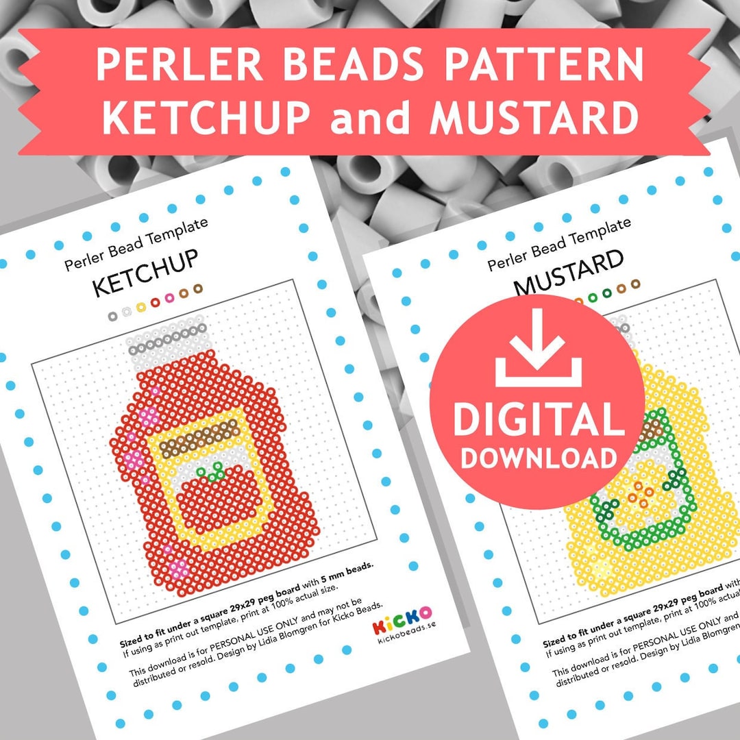 KETCHUP and MUSTARD Fuse Beads Template Perler Beads Patterns Printable ...