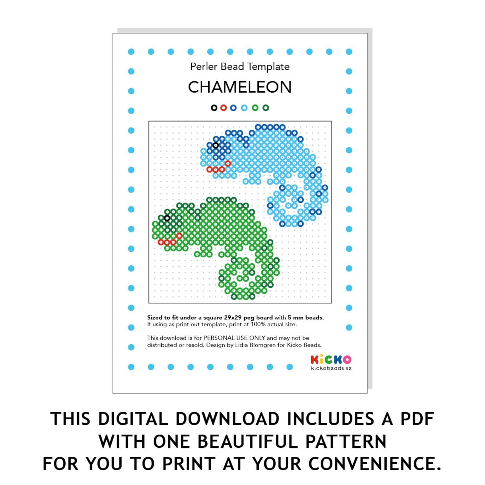 CHAMELEON Jungle Perler Beads Fuse Beads Template Activity Sheets Kids ...