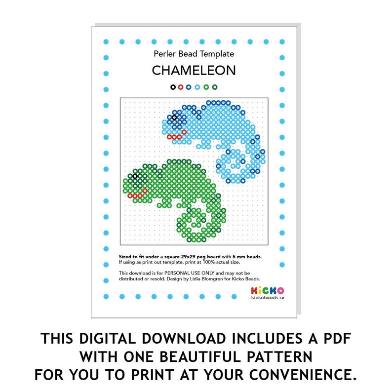 CHAMELEON Jungle Perler Beads Fuse Beads Template Activity Sheets Kids Crafts Hama Pyssla ...