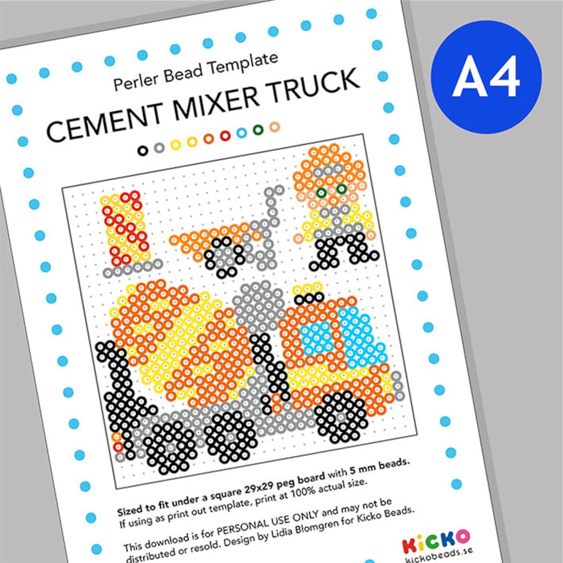 CEMENT MIXER TRUCK Perler Beads Patterns, Decoration Hama Fuse Beads ...