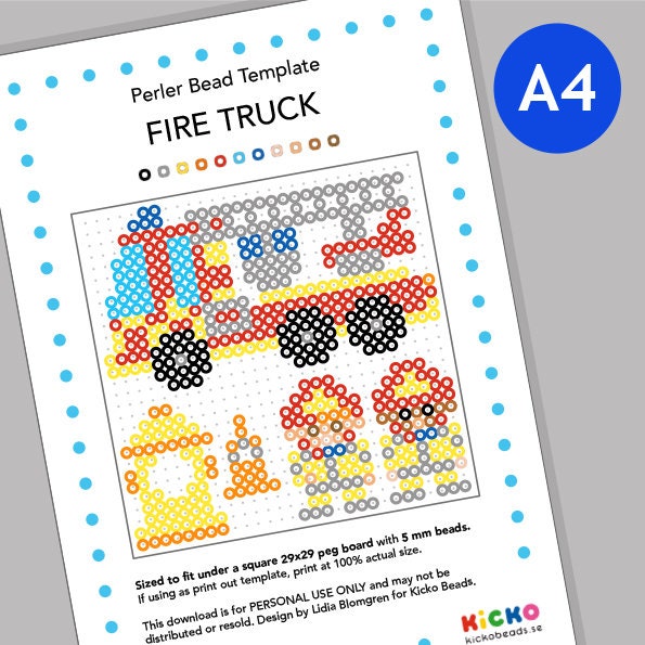 FIRE TRUCK, Vehicles Kids Craft Fuse Beads Pyssla Present Templates ...