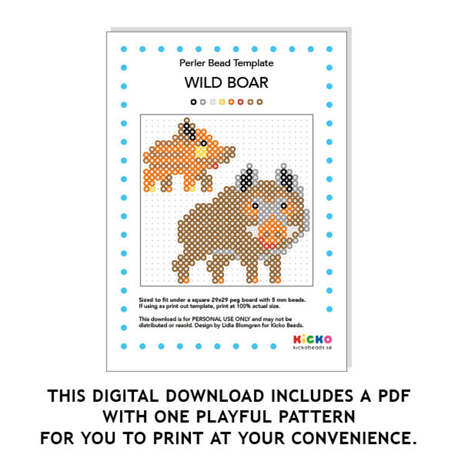 WILD BOAR Decoration Hama Fuse Beads Pyssla Forest Templates Tutorial ...