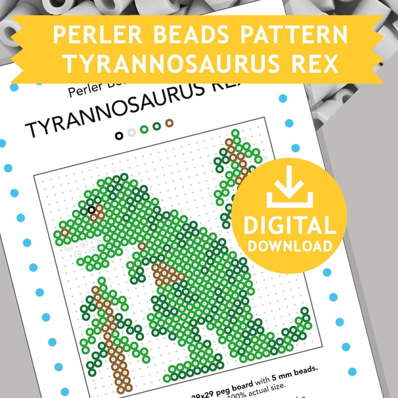 TYRANNOSAURUS REX Dino Dinosaur T-rex Hama Fuse Beads Pyssla Templates ...