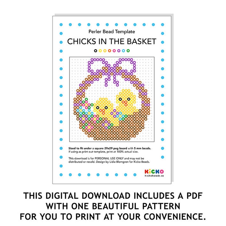 CHICKS in the Basket, Easter Decoration Hama Fuse Beads Pyssla Present ...