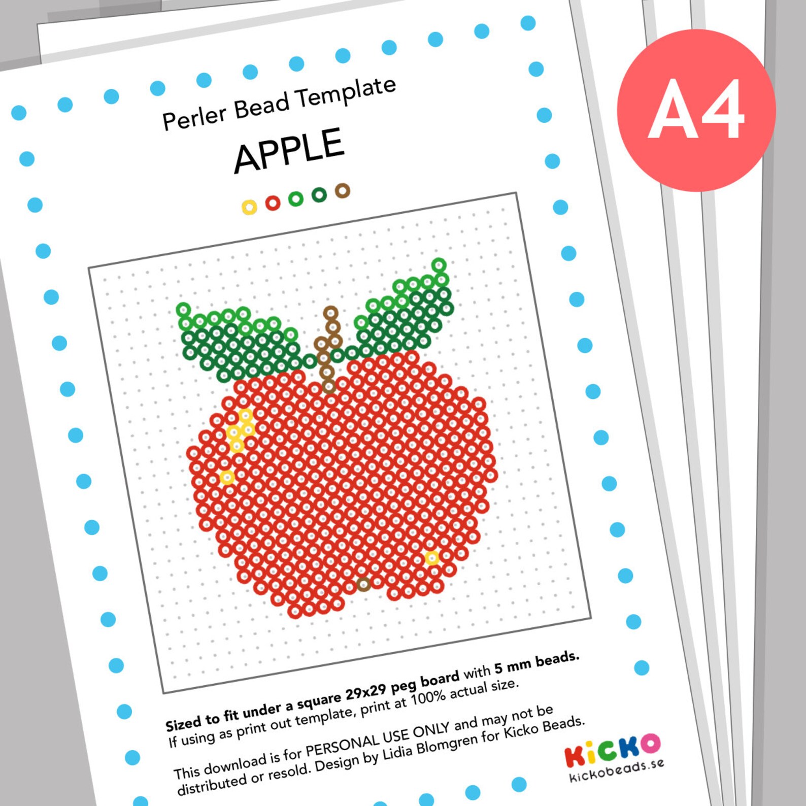 4x FRUIT Apple Orange Pear Lemon Kids Crafts Fuse Beads Templates ...