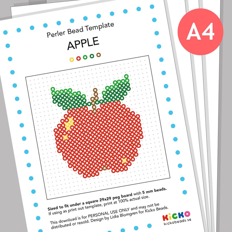 4x FRUIT Apple Orange Pear Lemon Kids Crafts Fuse Beads Templates ...