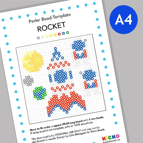 ROCKET Perler Patterns Kids Crafts Outer Space Fuse Bead Template Hama Pyssla Melty Rocket ...