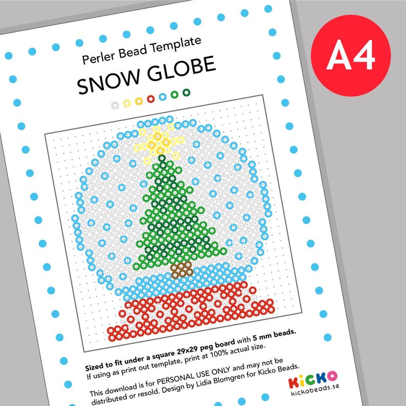 SNOW GLOBE Fuse Beads Templates Printable Pattern Perler Kids Crafts ...