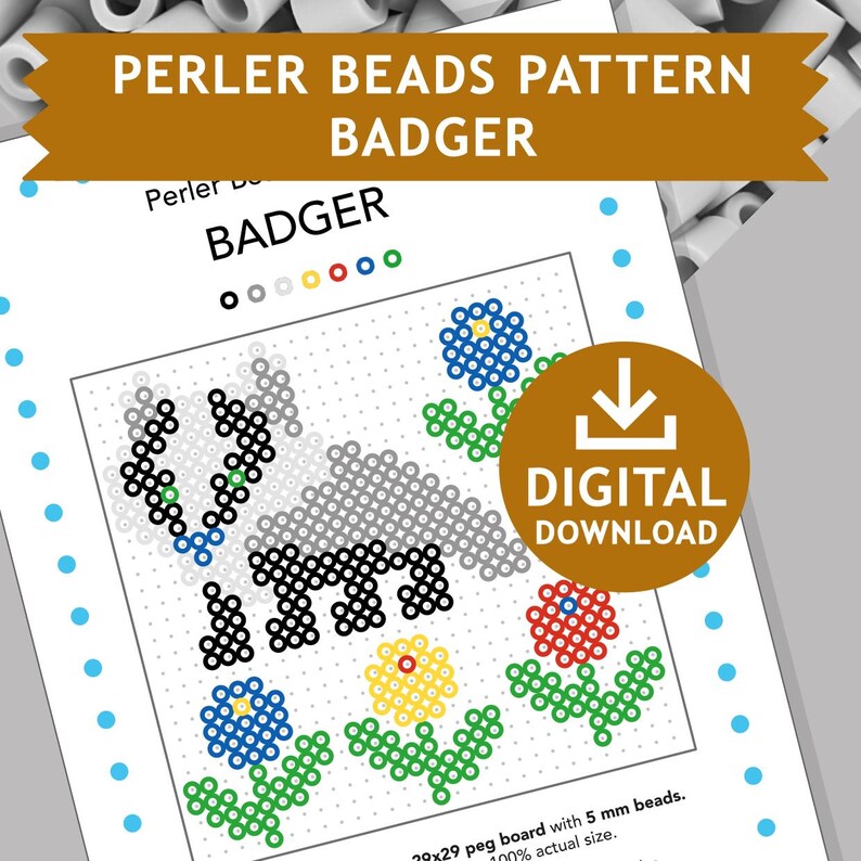 BADGER Decoration Hama Fuse Beads Bird Pyssla Forest Templates Tutorial ...