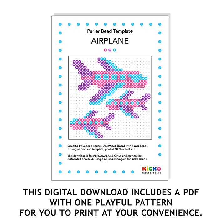 AIRPLANE Perler Patterns, Decoration Hama Fuse Beads Pyssla Present ...