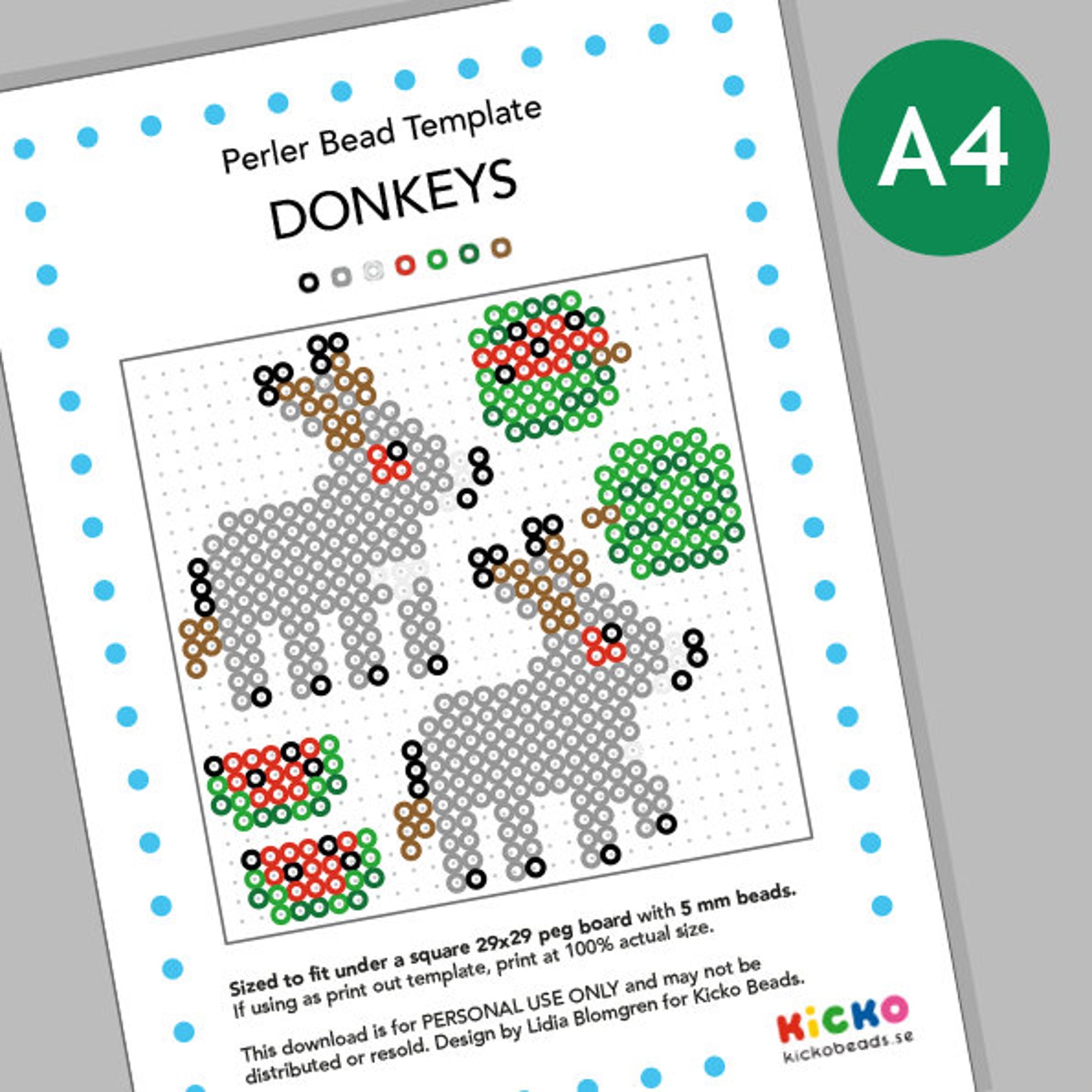 DONKEYS Decoration Hama Fuse Beads Bird Pyssla Forest Templates ...