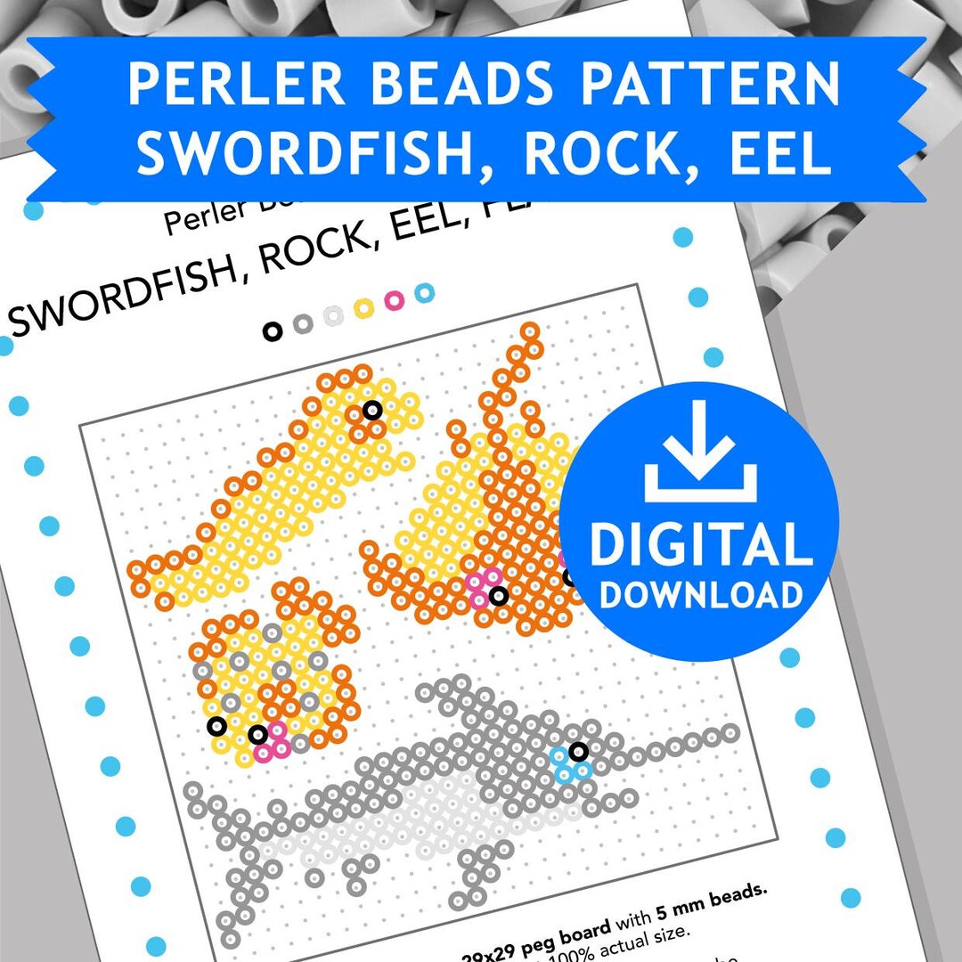 SWORDFISH ROCK EEL Flatfish Perler Patternshama Fuse Beads Pyssla Nabbi ...