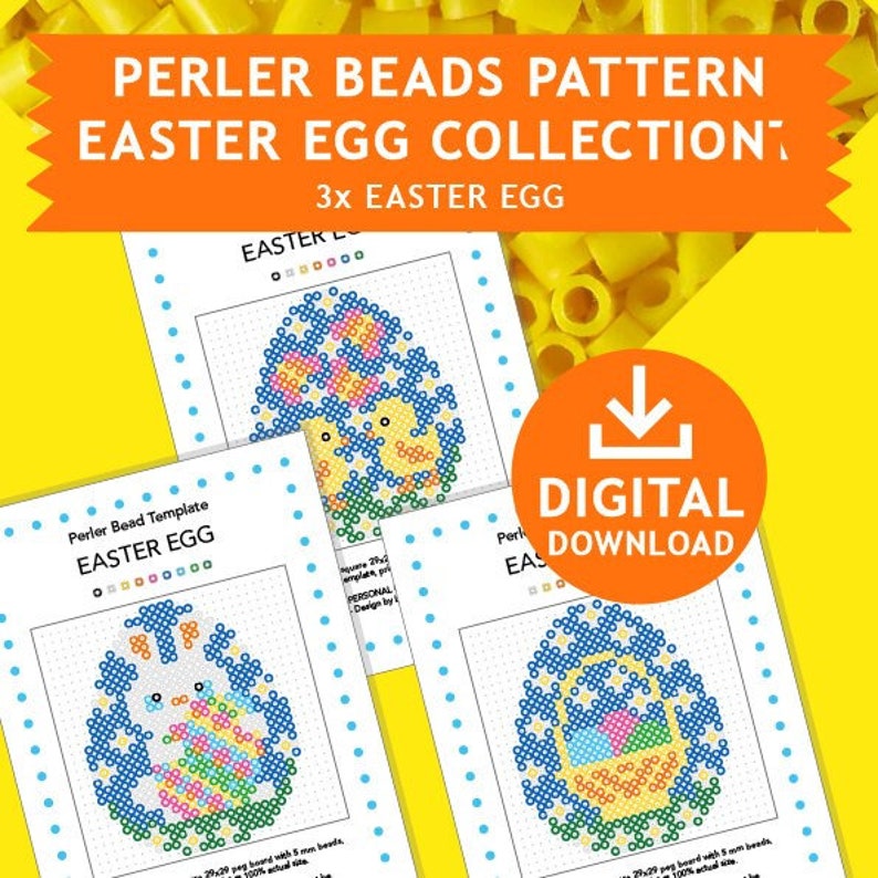 3x EASTER EGG Bunny Chickens Eggs Perler Patterns, Hama Fuse Beads ...