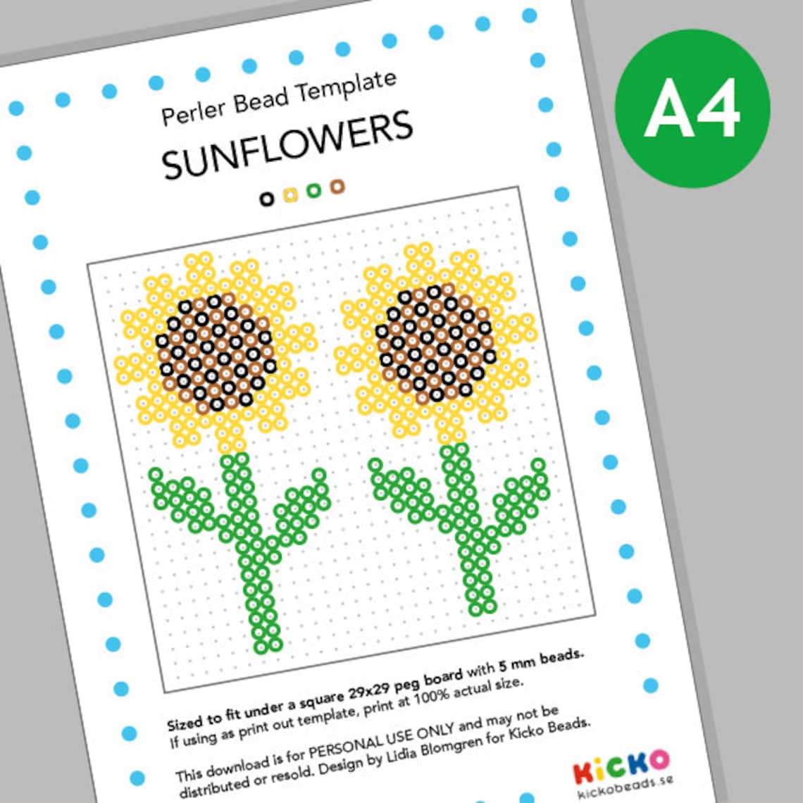 SUNFLOWERS Decoration Hama Fuse Beads Pyssla Present Templates Tutorial ...