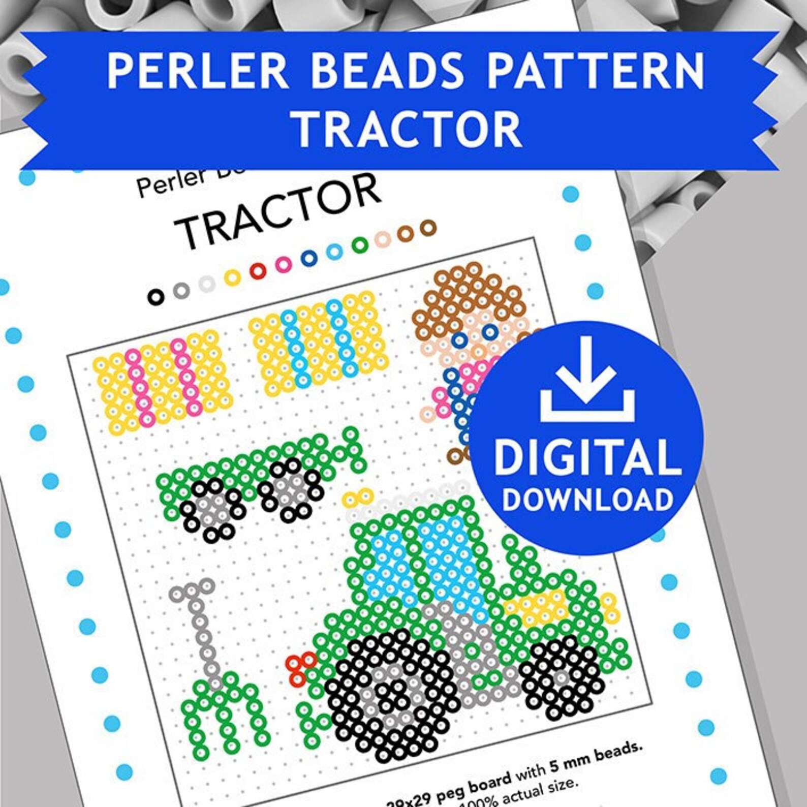 TRACTOR Perler Patterns, Decoration Hama Fuse Beads Pyssla Present ...