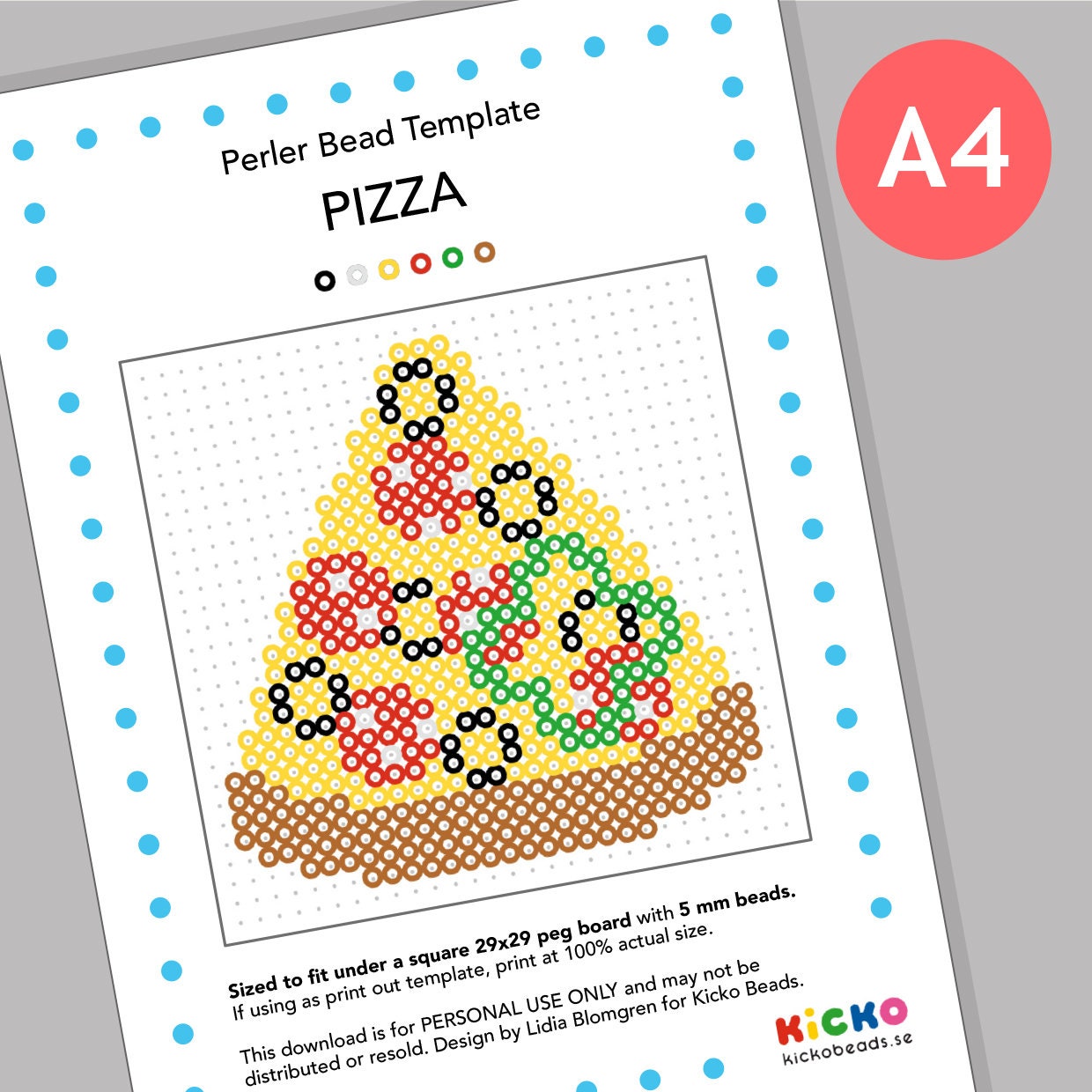 PIZZA Kids Crafts Idea Fuse Beads Template Perler Beads Pattern - Etsy