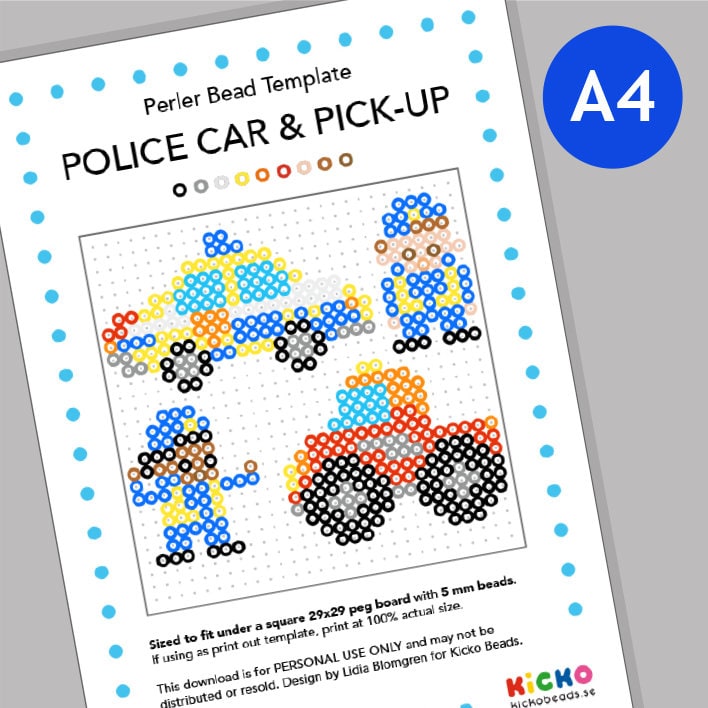 POLICE CAR & Pick-up Perler Patterns, Decoration Hama Fuse Beads Pyssla ...