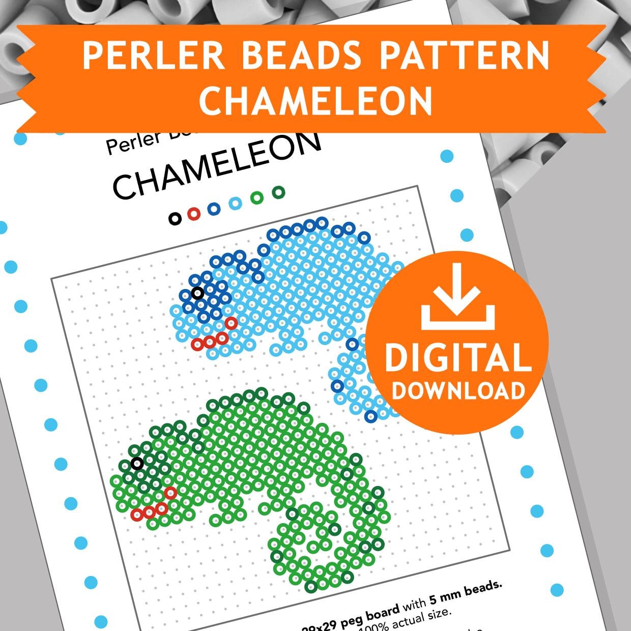 CHAMELEON Jungle Perler Beads Fuse Beads Template Activity Sheets Kids ...