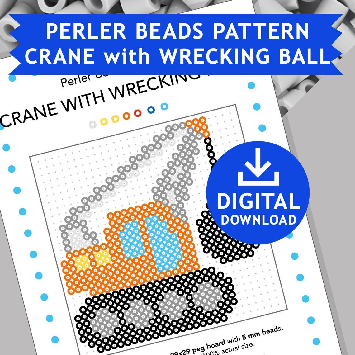 CRANE With WRECKING BALL, Vehicles Kids Craft Fuse Beads Pyssla Present ...