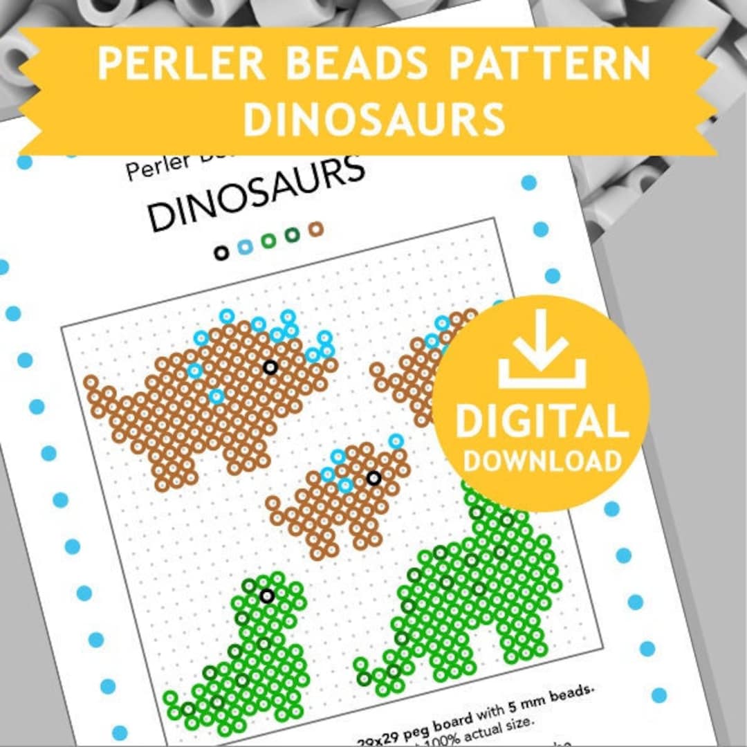 DINOSAURS Decoration Hama Fuse Beads Pyssla Templates Tutorial ...